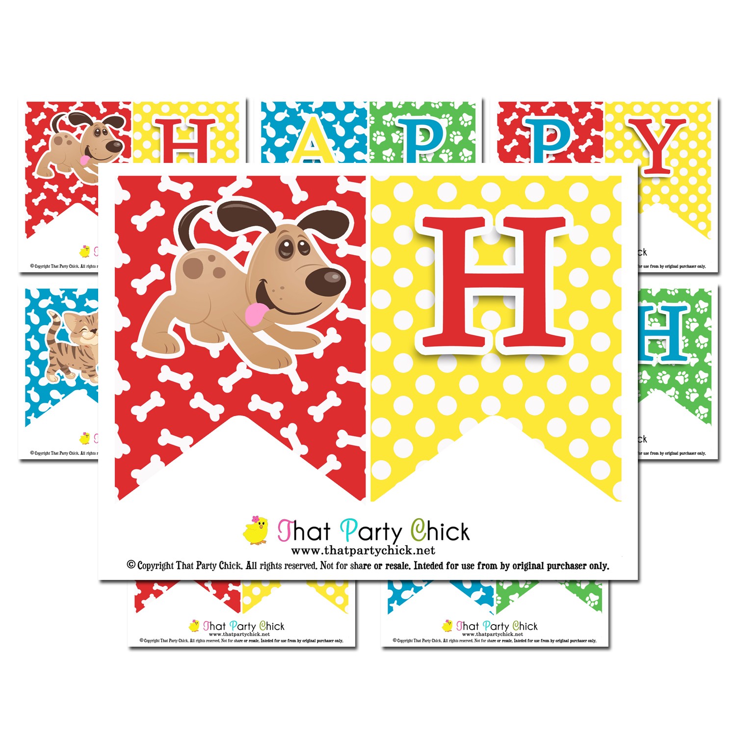 Cat and Puppy Dog Party "Happy Birthday" Banner by That Party Chick ...